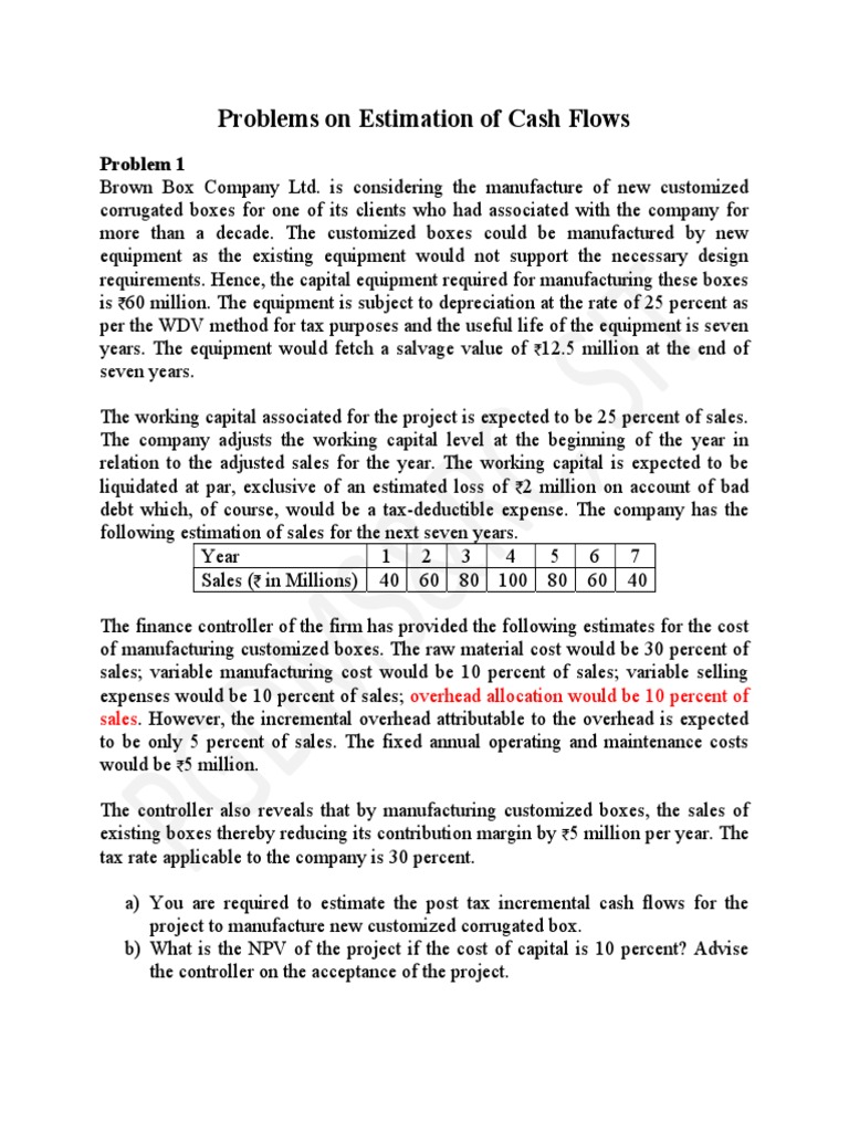 Problems On Estimation of Cash Flows - 1 | PDF | Depreciation ...