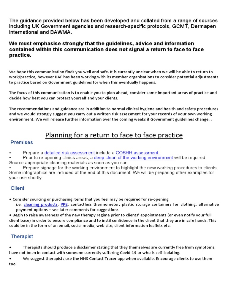 Planning Guidelines and Recommendations for Safely Resuming Face to ...