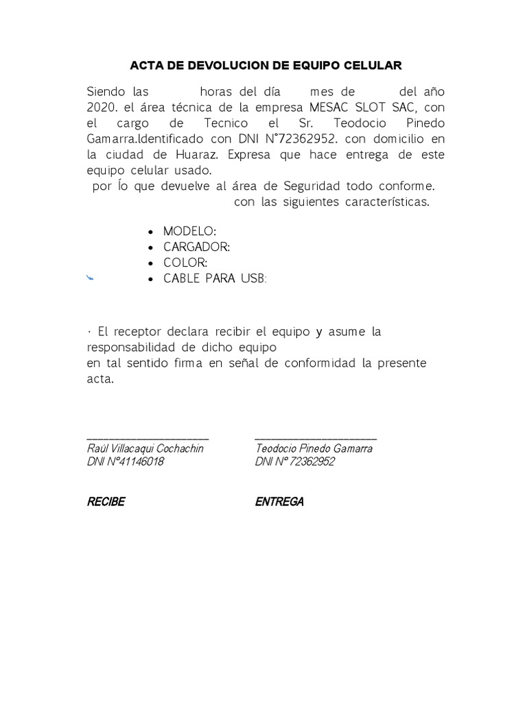 Formato de Acta de Celular | PDF