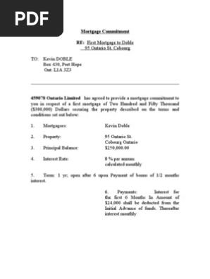Mortgage Commitment Letter Template