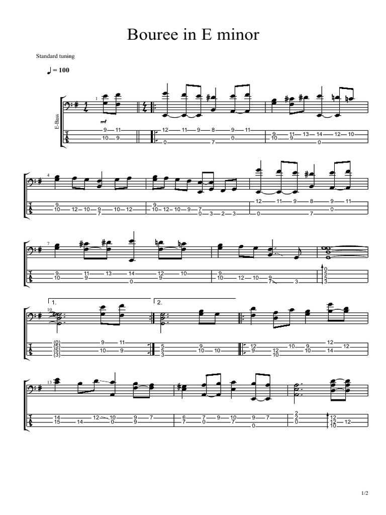 Bouree in E Minor Bass Guitar | PDF | Musical Instruments | Elements Of ...