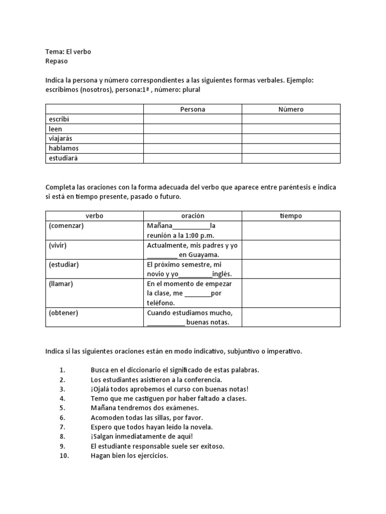 Repaso Verbo | PDF | Verbo | Morfología Lingüística