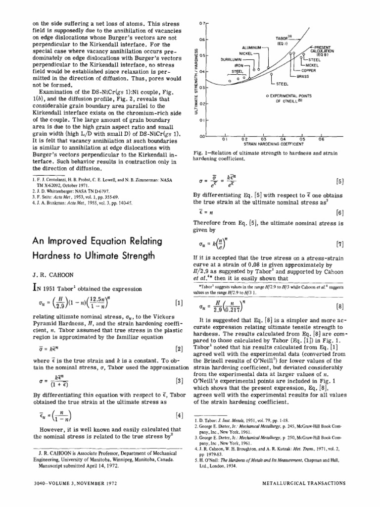 An Improved Equation Relating Hardness To Ultimate Strength PDF | PDF ...