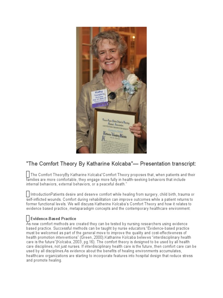 The Comfort Theory by Katharine Kolcaba | PDF | Nursing | Evidence ...