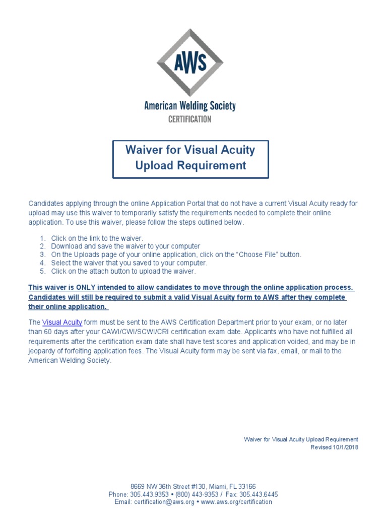 Waiver For Visual Acuity Upload Requirement | PDF