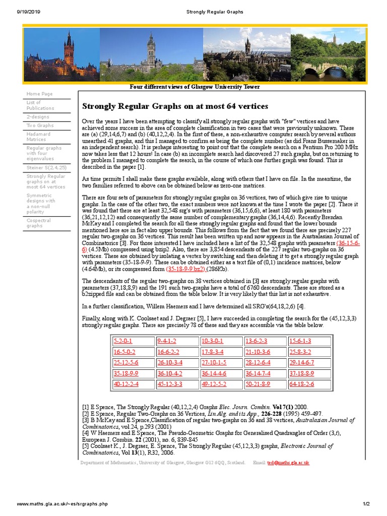 Strongly Regular Graphs333 | PDF | Combinatorics | Graph Theory