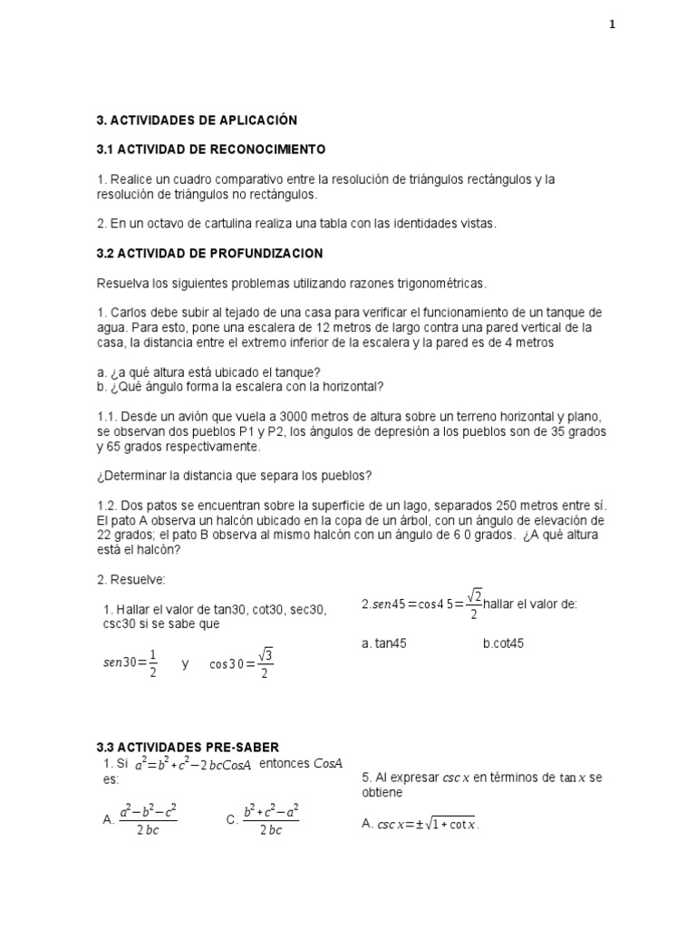Ejercicios Decimo Trigo | PDF | Triángulo | Geometría triangular
