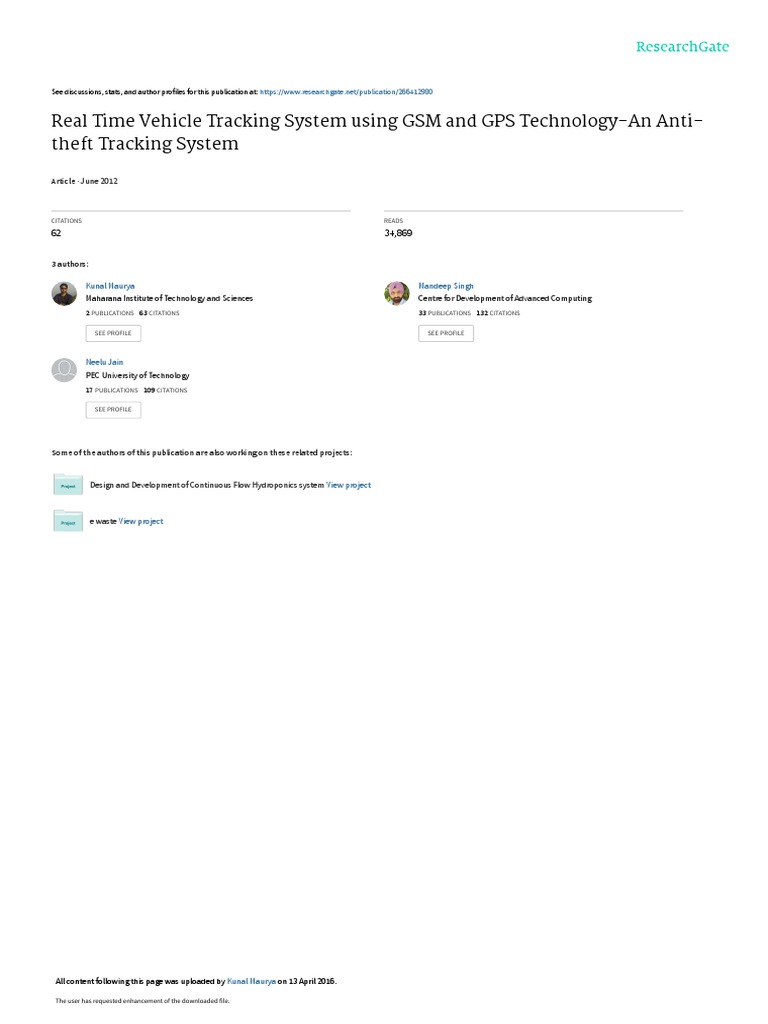 Real Time Vehicle Tracking System Using GSM and GP | PDF ...