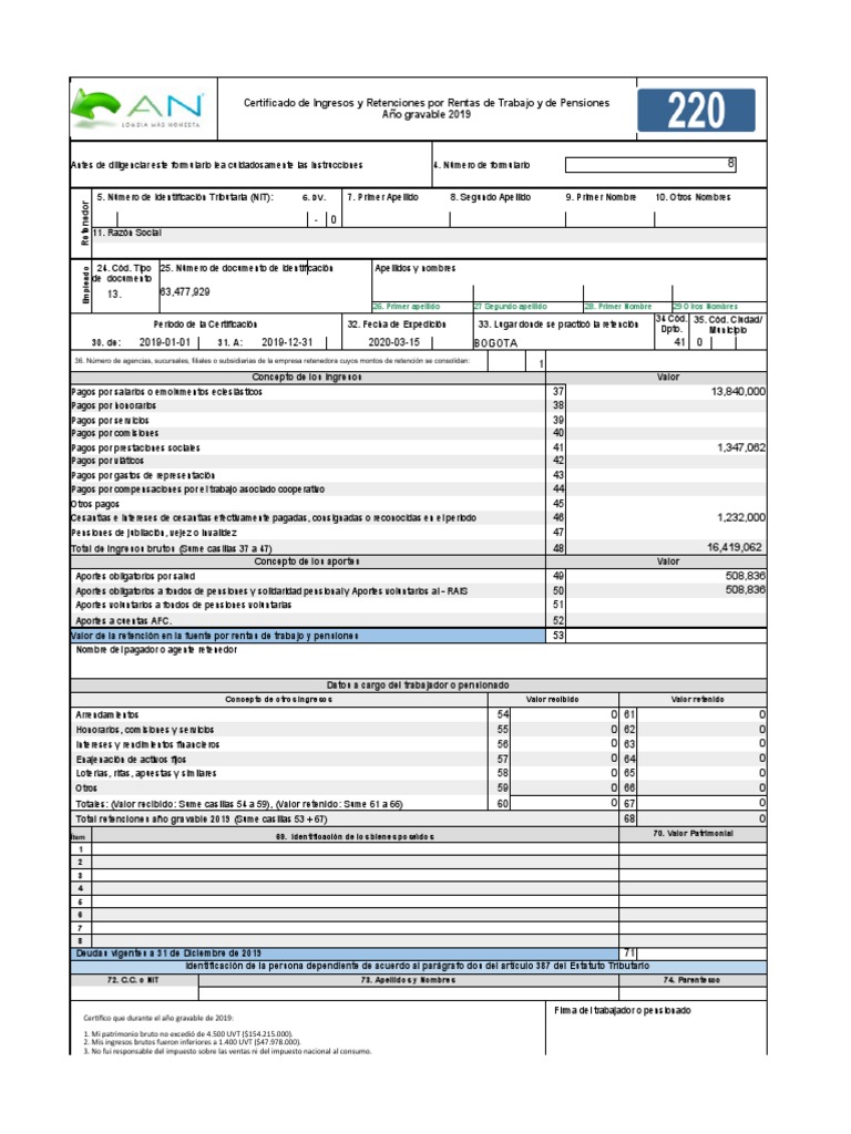 Formato 2220 | PDF | Pensión | Impuestos