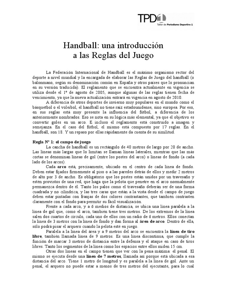 Introducción a las Reglas del Handball | PDF | Asociación de Futbol ...