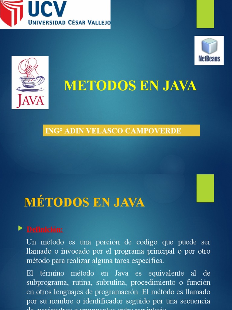 Sesion 01 B Metodos en Java | PDF | Java (lenguaje de programación) | Método (programación de ...