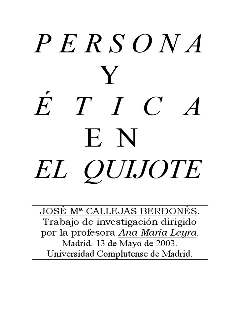 Persona y Ética en El Quijote | PDF | Don Quijote | Miguel De Cervantes