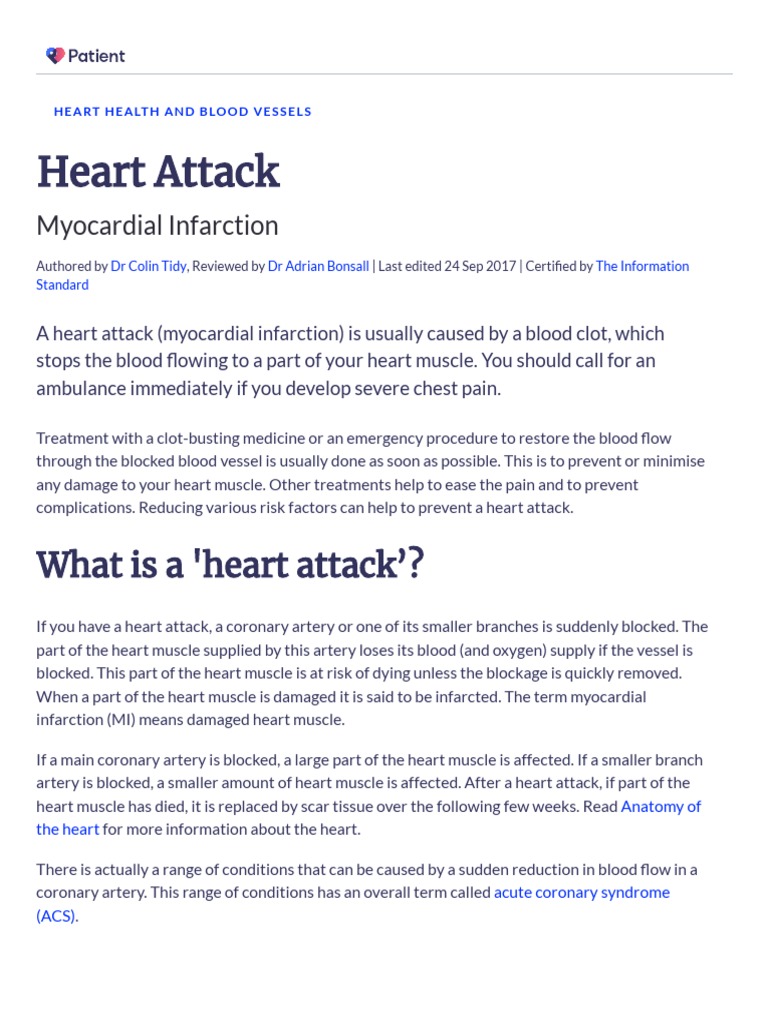 Heart Attack (Myocardial Infarction) - Symptoms and Causes - Patient | PDF
