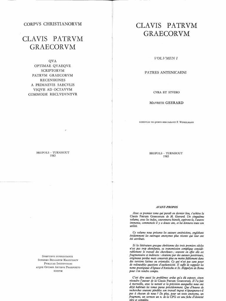 Clavis Patrum Graecorum 1 | PDF