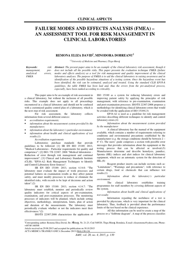FMEA - Lab Blood | PDF | Medical Laboratory | Risk Management