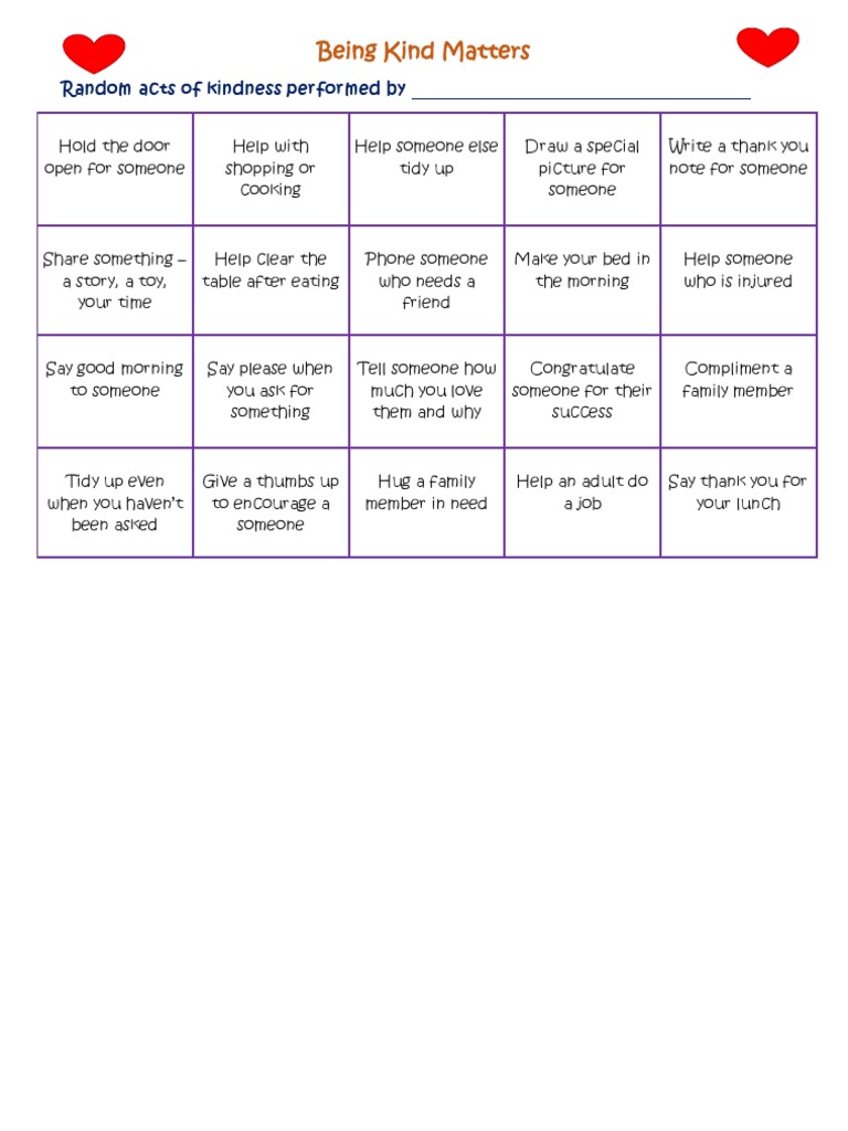 Being Kind Matters: Random Acts of Kindness Performed by | PDF