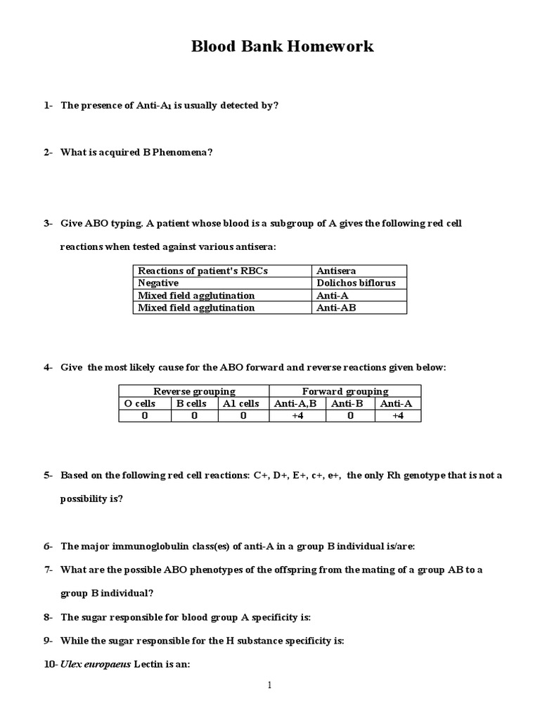 Blood Bank Homework I | Download Free PDF | Blood Type | Biology