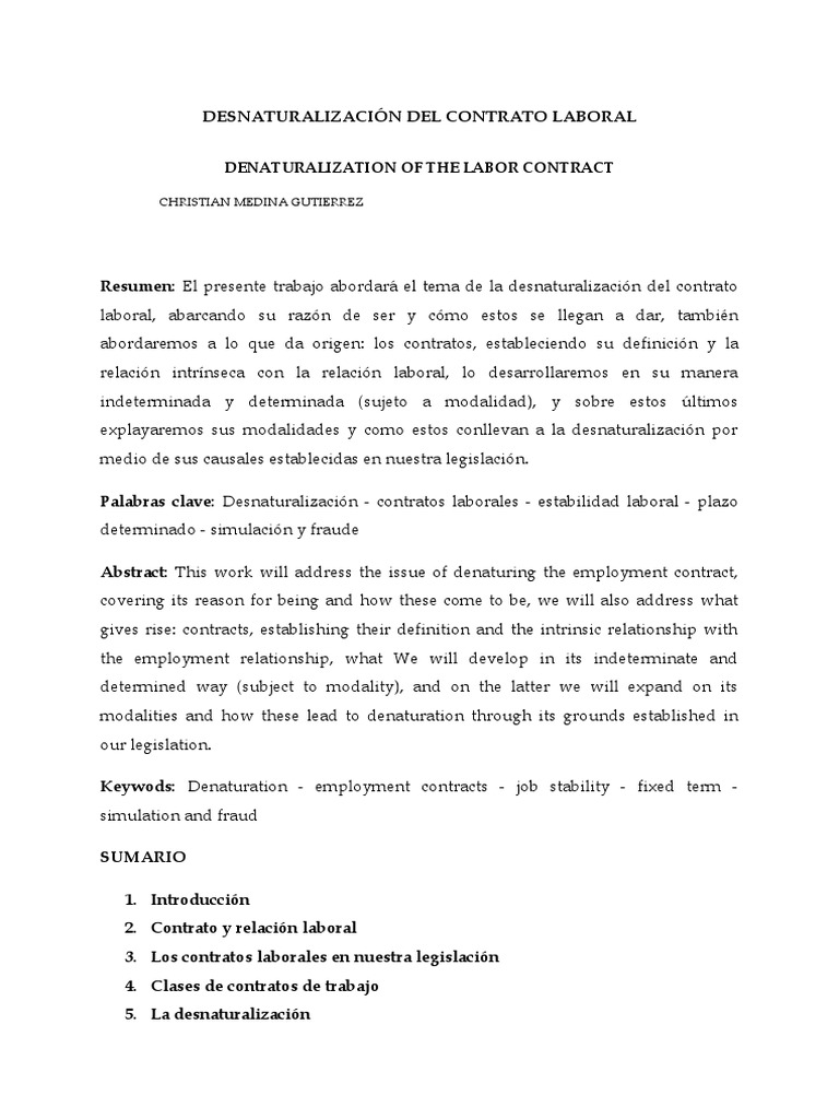 Desnaturalización Del Contrato Laboral | PDF | Derecho laboral | Conceptos legales