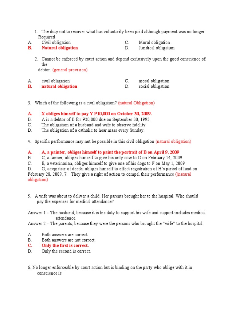 Natural Obligations Qanda | PDF | Will And Testament | Intestacy