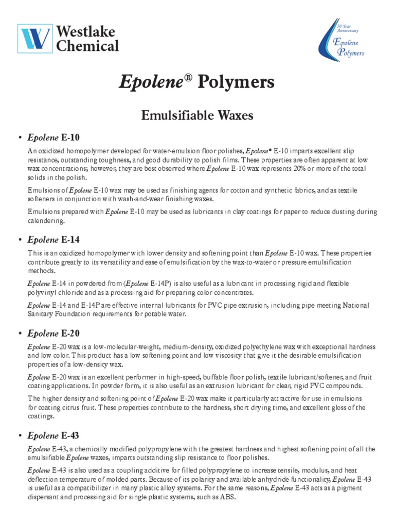 Epolene For Industrial Applications | PDF | Wax | Polyvinyl Chloride