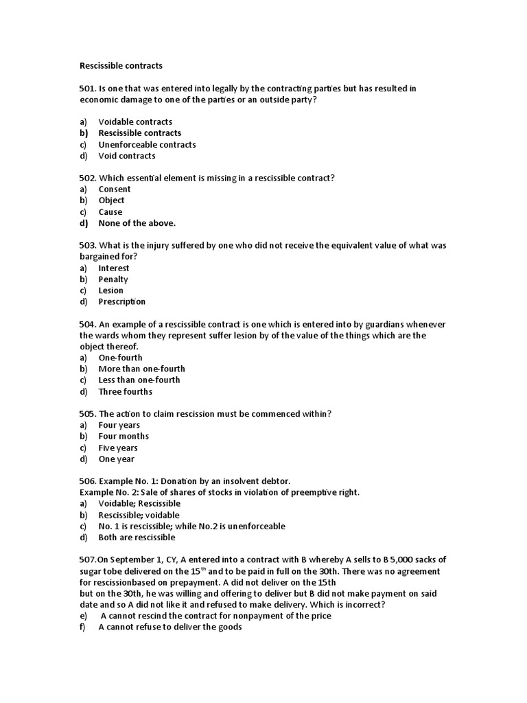 Rescissible Contracts | Download Free PDF | Restraint Of Trade | Price ...