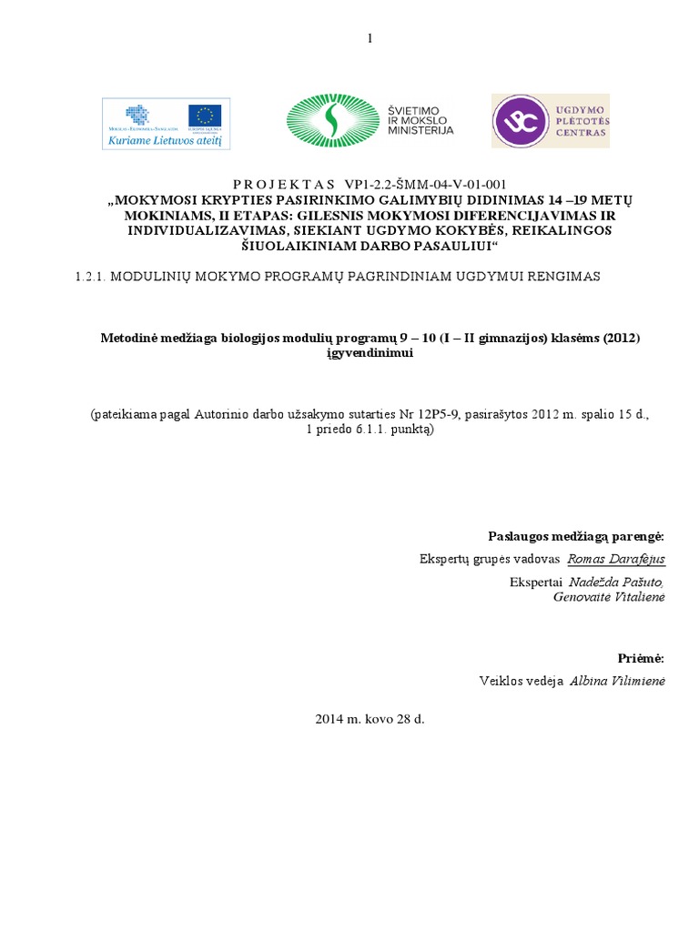 Metodine Medziaga. Biologija 9-10 Kl. | PDF