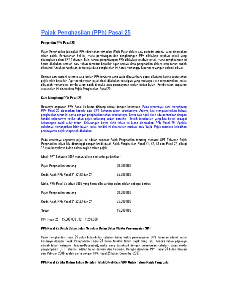 Penjelasan PPH 25, PPH 21 & PPH 23 | PDF