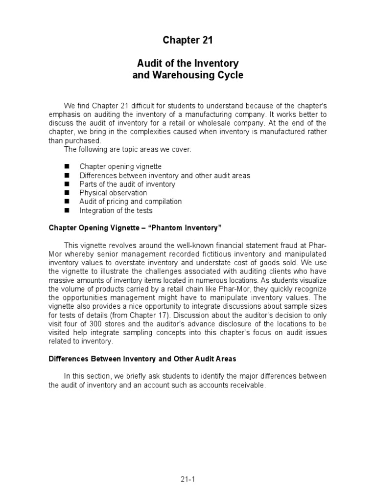 Audit of The Inventory and Warehousing Cycle: Chapter Opening Vignette - "Phantom Inventory ...