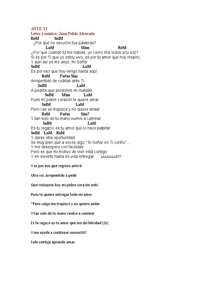 Ante Ti: Letra y Acordes de Juan Pablo Alvarado | PDF