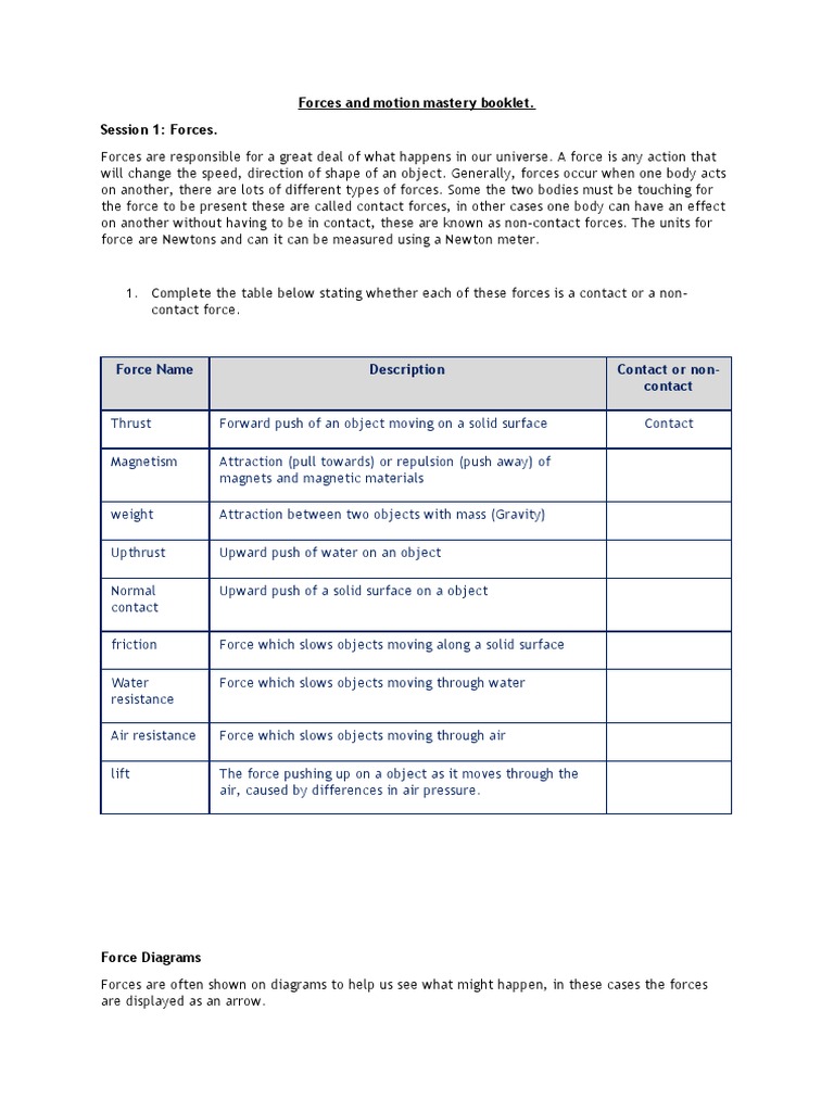 Forces and Motion Mastery Booklet | PDF | Weight | Gravity