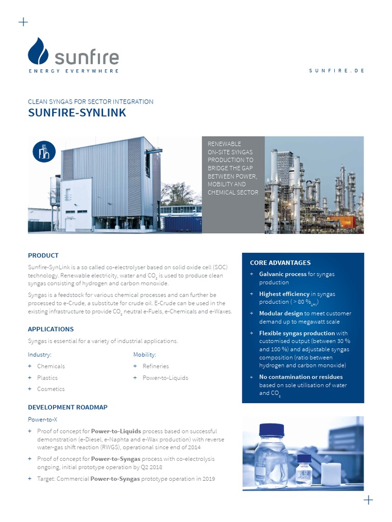 Sunfire-SynLink FactSheet | PDF | Energy Technology | Chemical Process ...