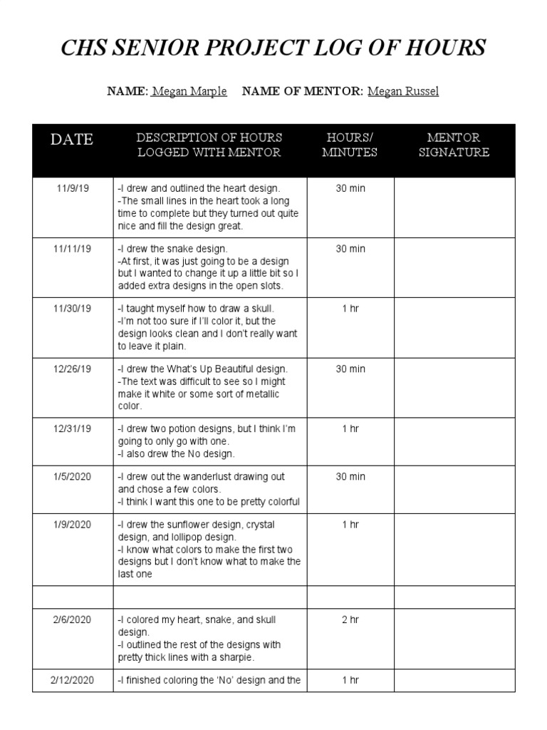 CHS Senior Project Hour Log | PDF