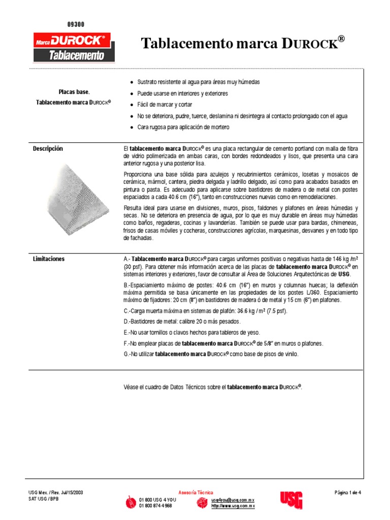 Tablacemento Marca DUROCK | PDF | Paneles de yeso | Materiales de ...