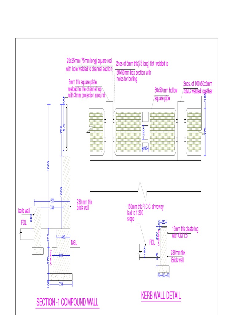 Kerb Wall Detail Kerb Wall Detail Section - 1 Compound Wall | PDF | Economic Sectors ...