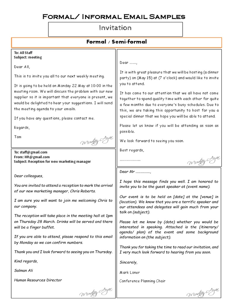 Formal - Semi-Formal Email Samples Invitation | PDF