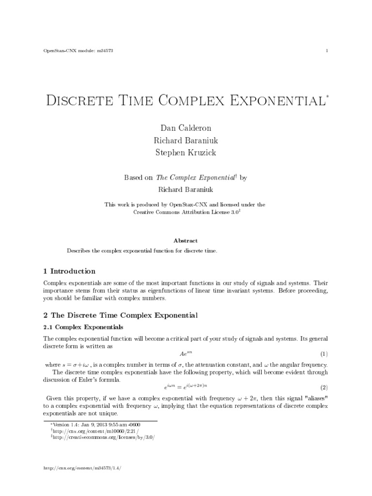 Discrete Time Complex Exponential: Dan Calderon Richard Baraniuk ...
