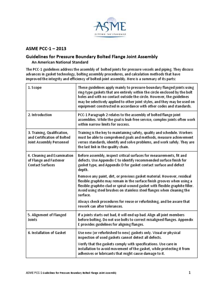 ASME PCC-1 - 2013 Guidelines For Pressure Boundary Bolted Flange Joint ...