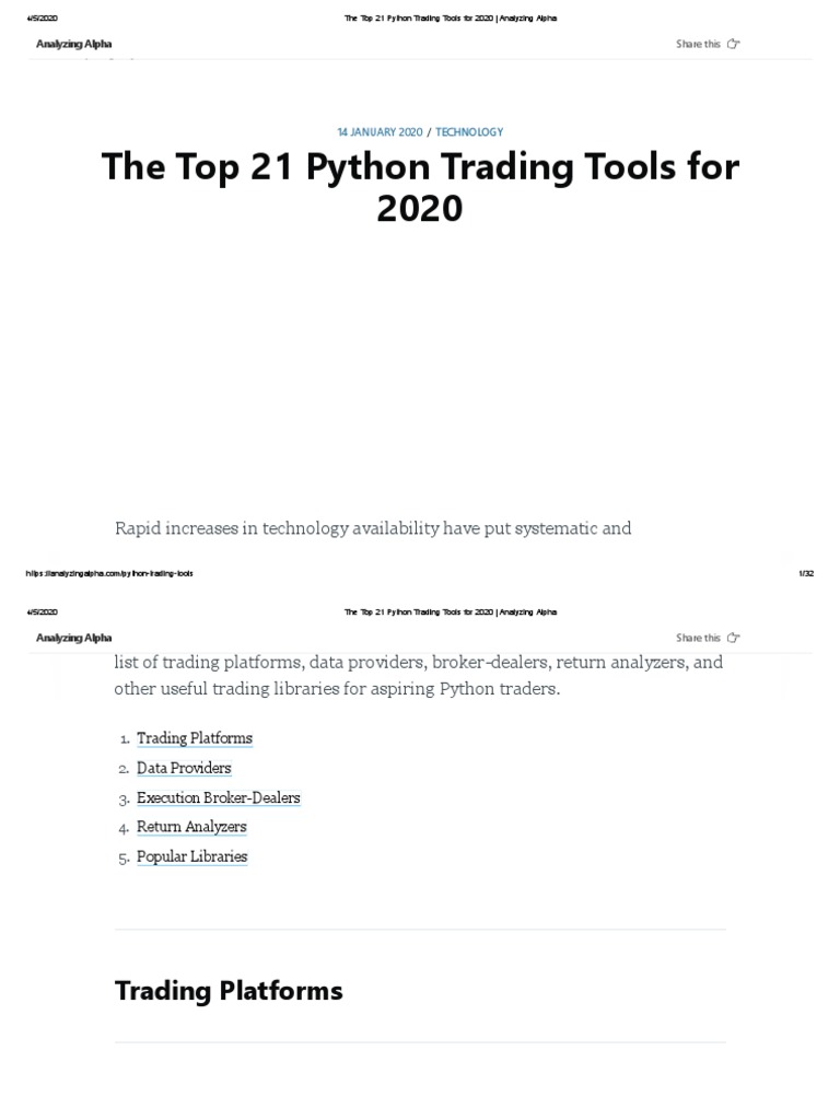 The Top 21 Python Trading Tools For 2020 - Analyzing Alpha | PDF ...