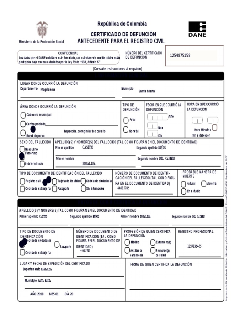 Acta de Defuncion. | PDF | Muerte | Ciencias de la Salud