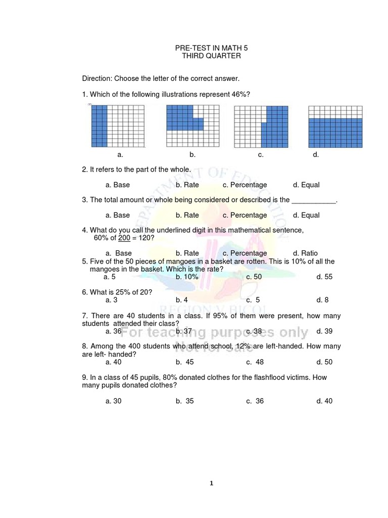 Mathematics 5-Q3-W1 | PDF | Percentage | Polygon