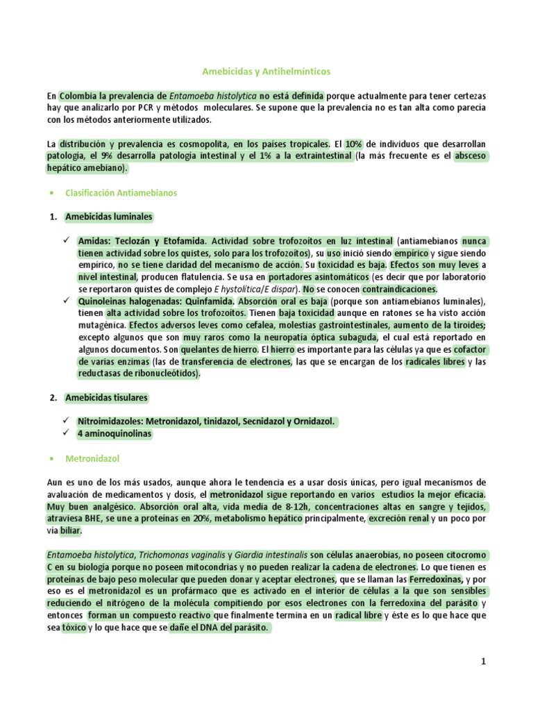 Amebicidas y Antihelmínticos | PDF | Medicamentos con receta ...