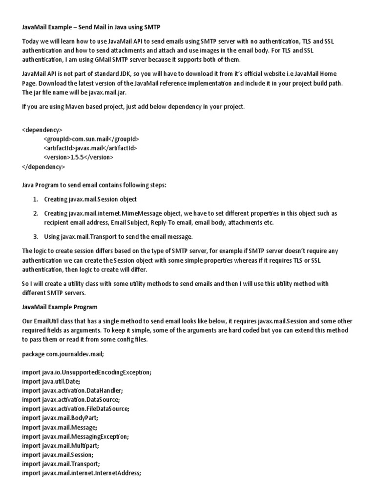 Javamail Example - Send Mail in Java Using SMTP | Download Free PDF | Transport Layer Security ...