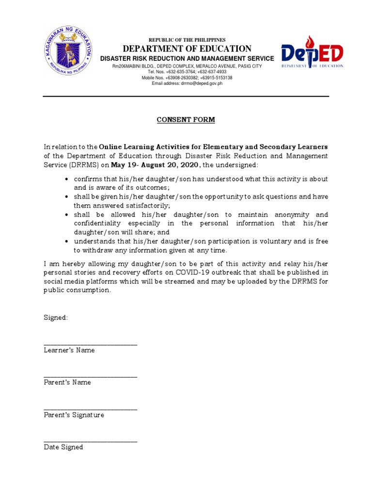 Annex A. Online Learning For Learners - Consent Form | PDF