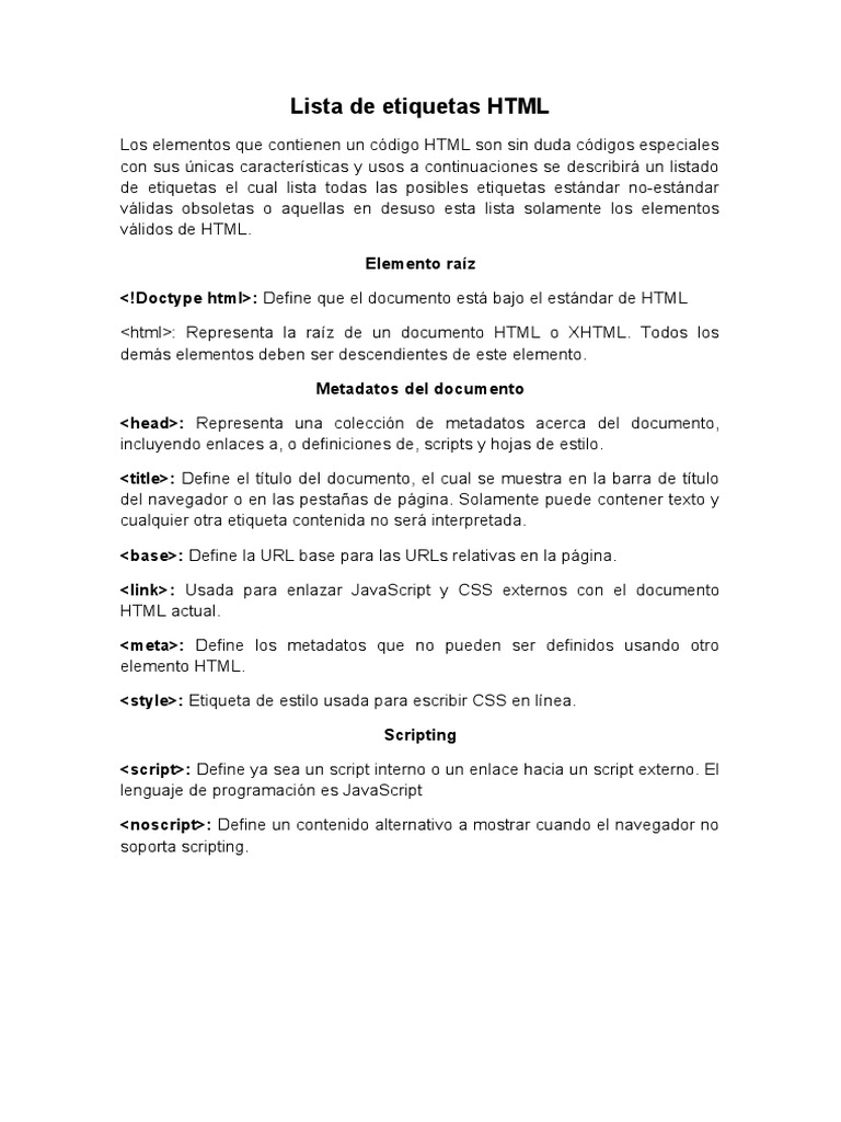 Lista de Etiquetas de HTML | PDF | HTML | Hipertexto