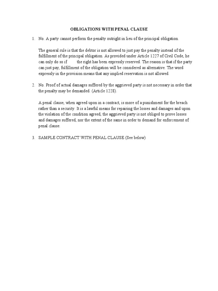 Obligations with Penal Clauses: Understanding the Rules and ...