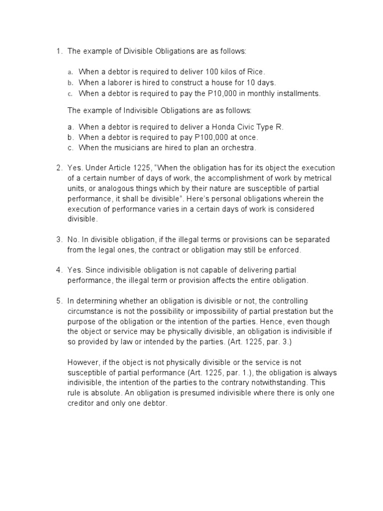 Divisible and Indivisible Obligations | PDF | Private Law | Justice