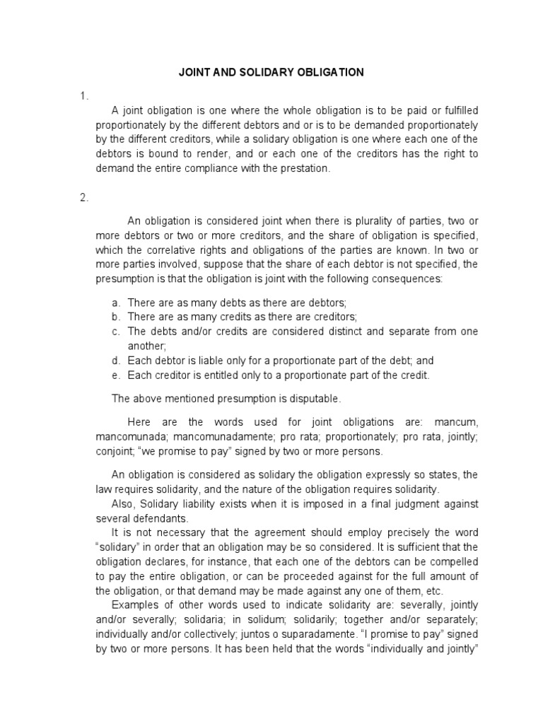Joint Obligation and Solidary Obligation | Download Free PDF | Surety ...