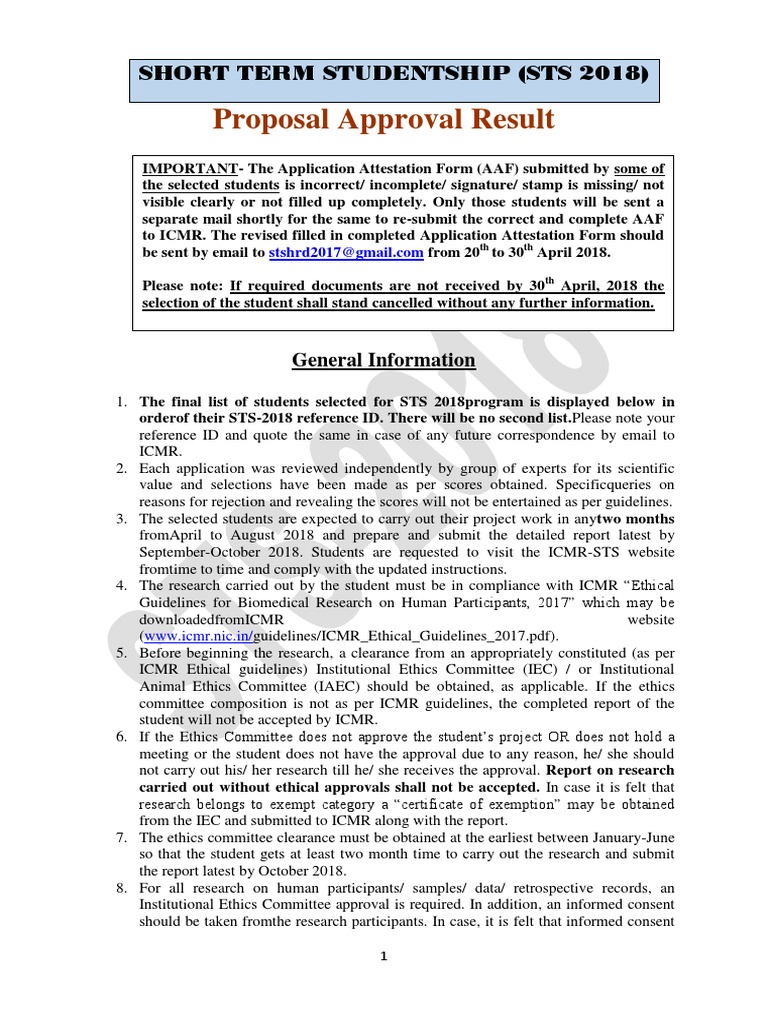 STS 2018 Application Result | PDF | Institutional Review Board | Health ...