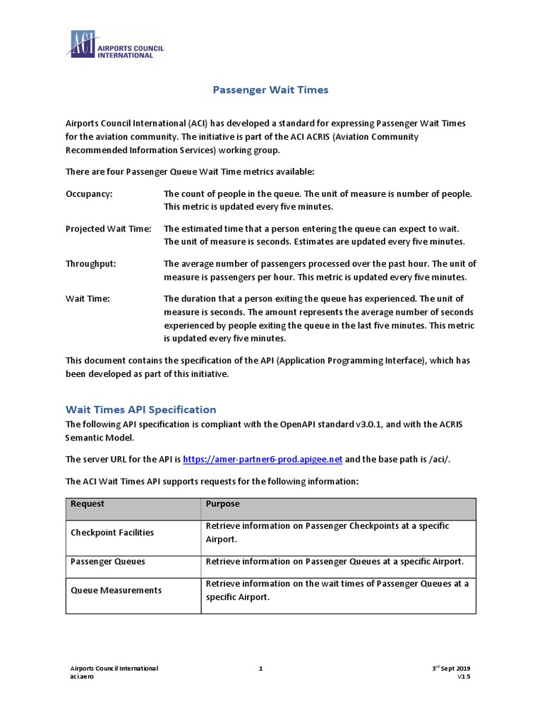 ACI Passenger Wait Times API Spec | PDF | Airport | Application ...