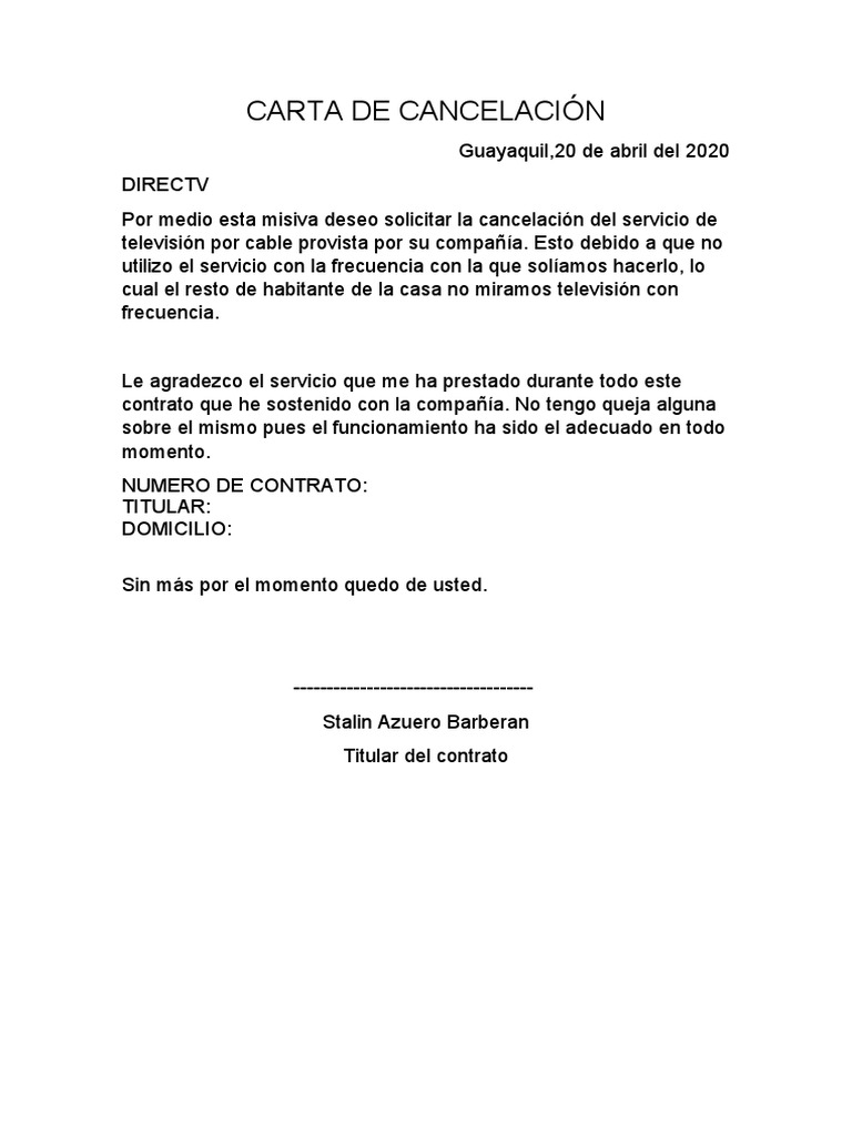 Carta de Cancelación | PDF